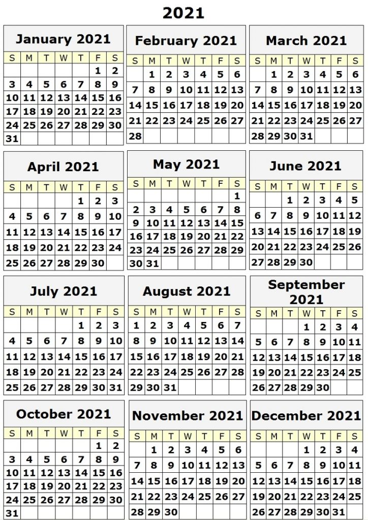 Free Printable Calendars 2021 Full Page | 101 Activity